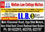 Multan Law College Admission 2023 Fee Structure