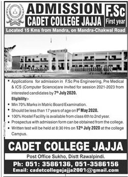 Cadet College Jajja CCJ Admission Form 2025 Last Date