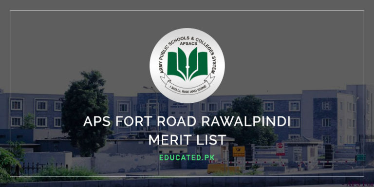 APS Fort Road Rawalpindi Merit List 2025 Download PDF