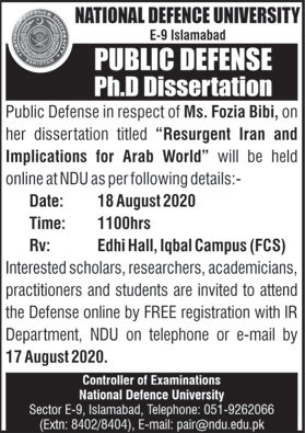 National Defence University NDU Islamabad Admission 2020 Apply Online
