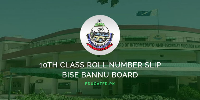 10th Class Roll Number Slip BISE Bannu Board 2024