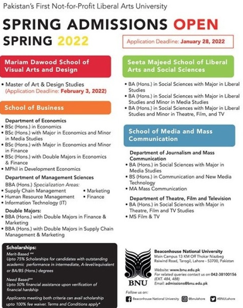 BNU Lahore Admission 2025 Beaconhouse National University