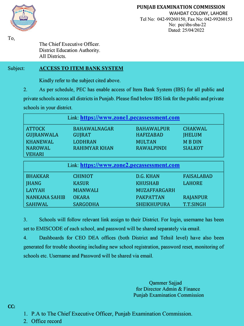 PEC Item Bank System Login 2023 Paper Download