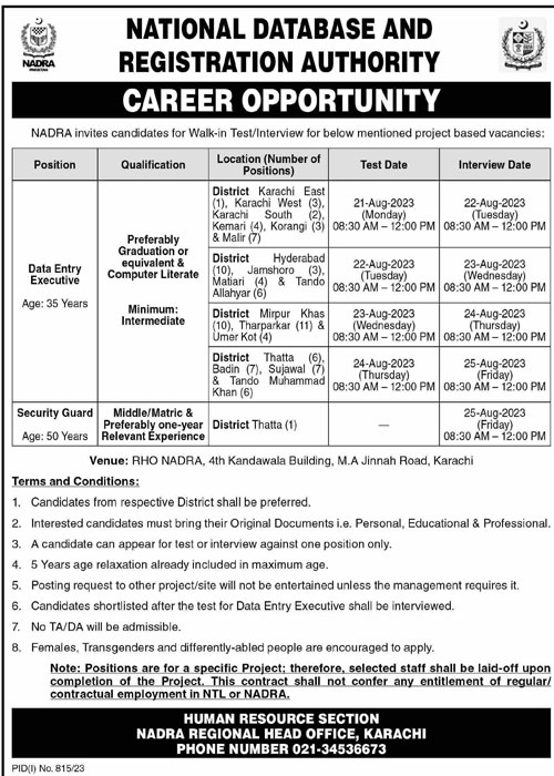 NADRA Jobs 2024 Online Apply at www.nadra.gov.pk