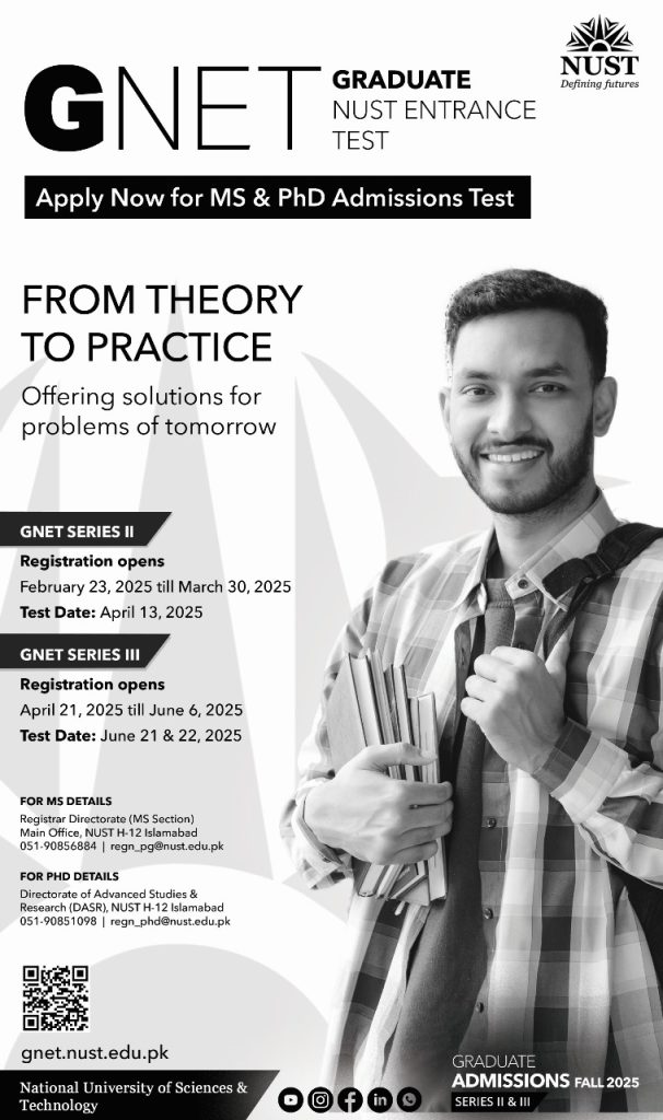 NUST Admission 2025 Undergraduate, Post Graduate, BS, MS